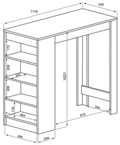 Bílý barový stůl s deskou v dekoru dubu 115x50 cm Aravis - TemaHome