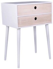 House Nordic Boční stolek, bílý, 2 zásuvky z přírodního dřeva\n32x45x65,5 cm
