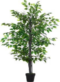 Umělý Ficus Tree Outsunny Velký 145 cm, Umělý Strom, Umělá Rostlina, Plastová Umělá Rostlina v Květináči, Falešná Rostlina vypadá jako Skutečná pro Ob