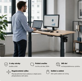 Elektrický stůl s regulací výšky ergonomický antracitový/dub sonoma,1200x600 mm: ARIA