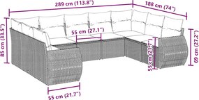 9dílná zahradní sedací souprava s poduškami černá polyratan 3254133