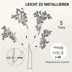HOMCOM Nástěnný háček na kabáty ve tvaru stromu s 4 ptáky, háček na kabáty s 8 háčky, nástěnná dekorace na bundy, kabáty, klobouky, šály, kabelky, 12…