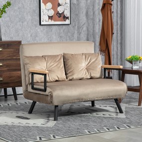 HOMCOM 2místná pohovka s funkcí spaní, 102x73x81cm, s opěradlem nastavitelným v pěti směrech, přehozové polštáře, protiskluzové nožičky, sametový vzh…