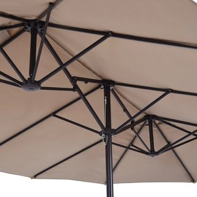 Dvojitý sluneční deštník Outsunny 455 x 265 cm, slunečník s UV ochranou a klikou, větruodolný slunečník pro balkón a pláž, světle hnědý