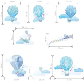 Nálepky na stěnu do dětského pokoje BALÓNY modré