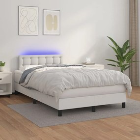 vidaXL Box spring postel s matrací a LED 120x200 cm umělá kůže [3134213] Barva: Bílá