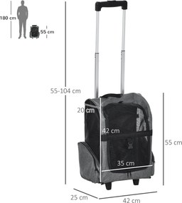 PawHut 2-v-1 Přenosná Taška pro Mazlíčky s Koly a Hliníkovou Rukojetí - 16,5x9,8x21,7 palců