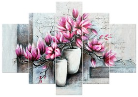 Gario Ručně malovaný obraz Růžové magnolie ve váze - 5 dílný Rozměry: 150 x 105 cm