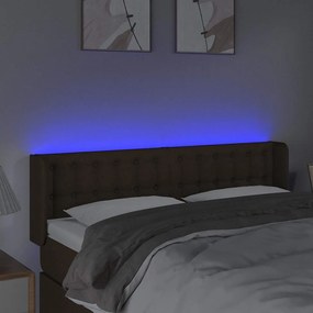 Čelo postele s LED tmavě hnědé 147 x 16 x 78/88 cm textil 3123671