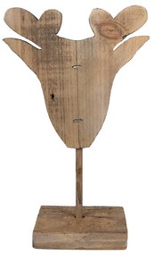 Hnědá antik dřevěná dekorace hlava sob na podstavci - 16*8*25 cm