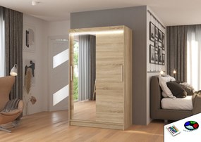 ADRK Furniture Posuvná skříň se zrcadlem a LED osvětlením BARIO 120 ADRK-SW-BAR-S-120+L