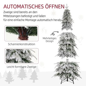 HOMCOM Umělý vánoční stromeček 180 cm, stromek jako živý s 600 hustými větvemi, umělý sníh, automatické otevírání