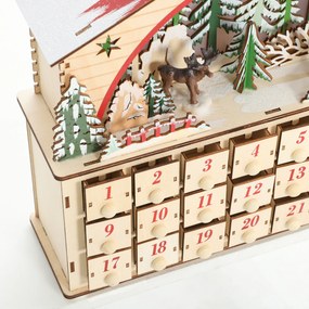 HOMCOM Adventní kalendář k naplnění 24 zásuvky přihrádky, vánoční kalendář s LED světly, přírodní dřevo, 36 x 10 x 34 cm