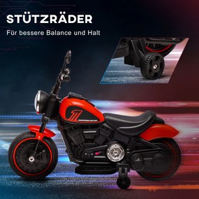 HOMCOM Elektrická motorka pro děti, 3 km/h, se 2 odnímatelnými tréninkovými koly, pro 1,5-3 roky, červená, bezpečné elektrické vozidlo | Aosom.de