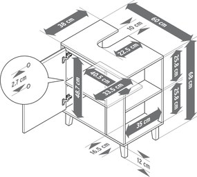 Tchibo - Skříňka pod umyvadlo s dvířky a bočním prostorem - barva: bílá