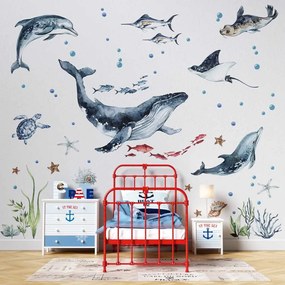 Gario Dětská nálepka na zeď Ocean - velryba, delfíni, želva a tuleň