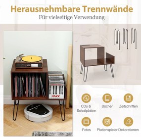 Costway Stolek na gramofon s nabíjecí stanicí, hnědý