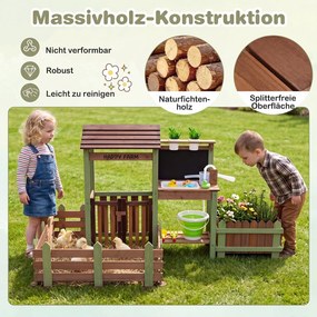 Costway Dětská bahenní kuchyňka, dřevěná zahradní kuchyňka s truhlíkem