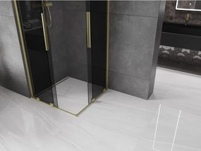 Mexen Velar Duo, sprchový kout s posuvnými dveřmi 80 x 80 cm, 8mm šedé sklo, zlatá matná, 871-080-080-42-55