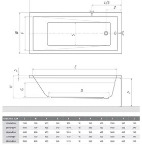 Roth KUBIC NEO SLIM obdélníková vana s extra tenkým lemem 160 x 70 cm 9310SLM