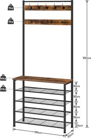 Předsíňový věšák s botníkem Vasagle Mjora 80 cm černý/hnědý