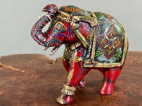 Ručně malovaný slon z Indie – červený nebo oranžový, 17 × 15 cm