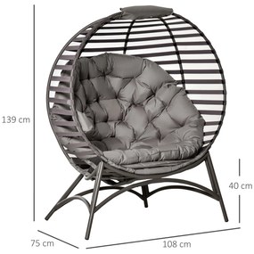Outsunny papasan zahradní židle 2 koše polštáře oválné lounge křeslo skládací balkon terasa písek hnědá ocel 118x75x139cm | Aosom