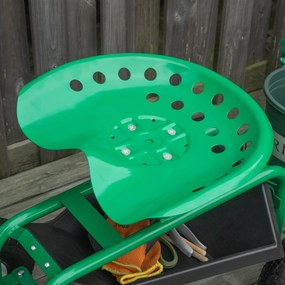 Zahradní vozík Outsunny, dílenský vozík, zahradní sedačka s otočným sedadlem, úložný koš, výškově nastavitelný, nosnost 150 kg, zelený, 81 x 44,5 x 4…