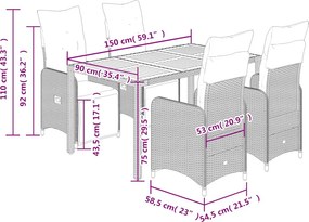 5dílný zahradní bistro set s poduškami šedý polyratan 3277159