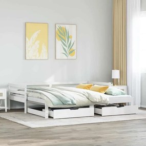 Válenda se zásuvkami bílá 90 x 200 cm masivní borovice 3302145