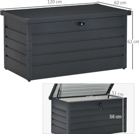 Outsunny Venkovní úložný box 311L Ocelový skladovací truhlík s klíčovým uzamčením a plynovými písty pro zahradu, terasu nebo patio 120x62x62 cm Tmavě…