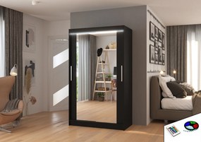 ADRK Furniture Posuvná skříň se zrcadlem a LED osvětlením TIBAGO 120 ADRK-SW-TIB-B-120+L