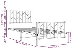 Kovový rám postele s hlavovým a nožním čelem černý 90 x 200 cm - Default Title