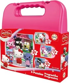 EDUCA Puzzle v kufříku Hello Kitty 4v1 / 12, 16, 20 a 25 dílků