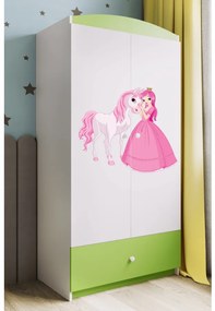 Dětská skříň Babydreams 90 cm princezna a poník zelená