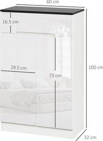 HOMCOM Slim botník pro až 12 párů bot do předsíní a chodeb s 3 nastavitelnými policemi a zásuvkou, lesklý bílý lamino, 60x32x100 cm