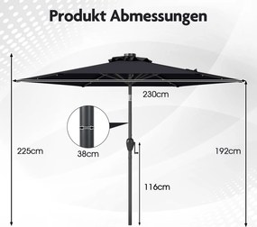 Costway Slunečník 230 cm s LED solárním osvětlením a klikou zahradní