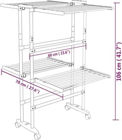 vidaXL 2patrový sušák na prádlo s kolečky stříbrný 60 x 70 x 106 cm
