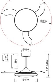 Matra 9056 Slim Mini, rozvinovací ventilátor se svítidlem a dálk. ovladačem, LED 45W 2700-5000K, černá, průměr 41/90cm