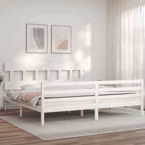 Rám postele s čelem bílý 200 x 200 cm masivní dřevo 3195177