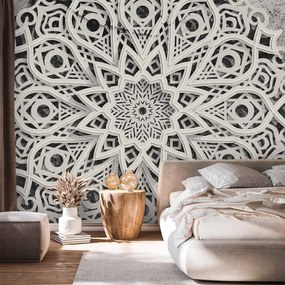Fototapeta Mandala - orientální motiv s bílým vzorem na pozadí s texturou betonu