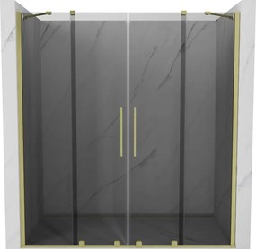 Mexen Velar Duo, posuvné sprchové dveře do otvoru 170 cm, 8mm šedé sklo, zlatá matná, 871-170-000-42-55