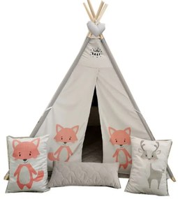 Lovegifts  Teepee stan pro děti Liška 110x110cm šedý