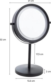 Erga Kimi, zvětšovací kosmetické zrcadlo s LED podsvícením 210x320 mm, černá matná, ERG-YKA-CH.KIMI-BLK