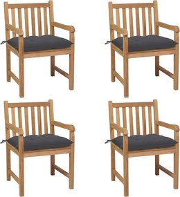 Zahradní židle 4 ks antracitové podušky masivní teak 3073019