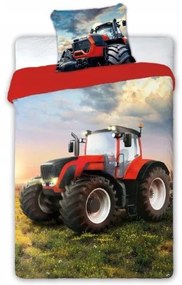 Dětské povlečení červené s traktorem 140x200cm/70x80cm