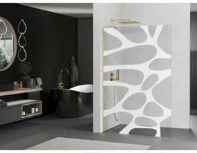 Mexen Kioto L, sprchová zástěna Walk-In 110 x 200 cm, 8mm čiré sklo bílý vzor, ​​zlatý lesklý profil, 800-110-103-50-97
