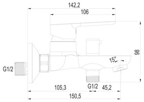 Mereo Zuna vanová baterie nástěnná 150 mm bez příslušenství chrom CB90104Z