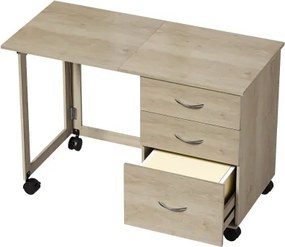 HOMCOM Skládací kancelářský stůl se 3 zásuvkami, 4 kolečka s brzdou, Dub