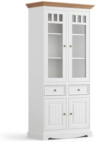 Bílý nábytek Dřevěná vitrína Belluno Elegante, 2d, dekor bílá | zlatý dub, masiv, borovice